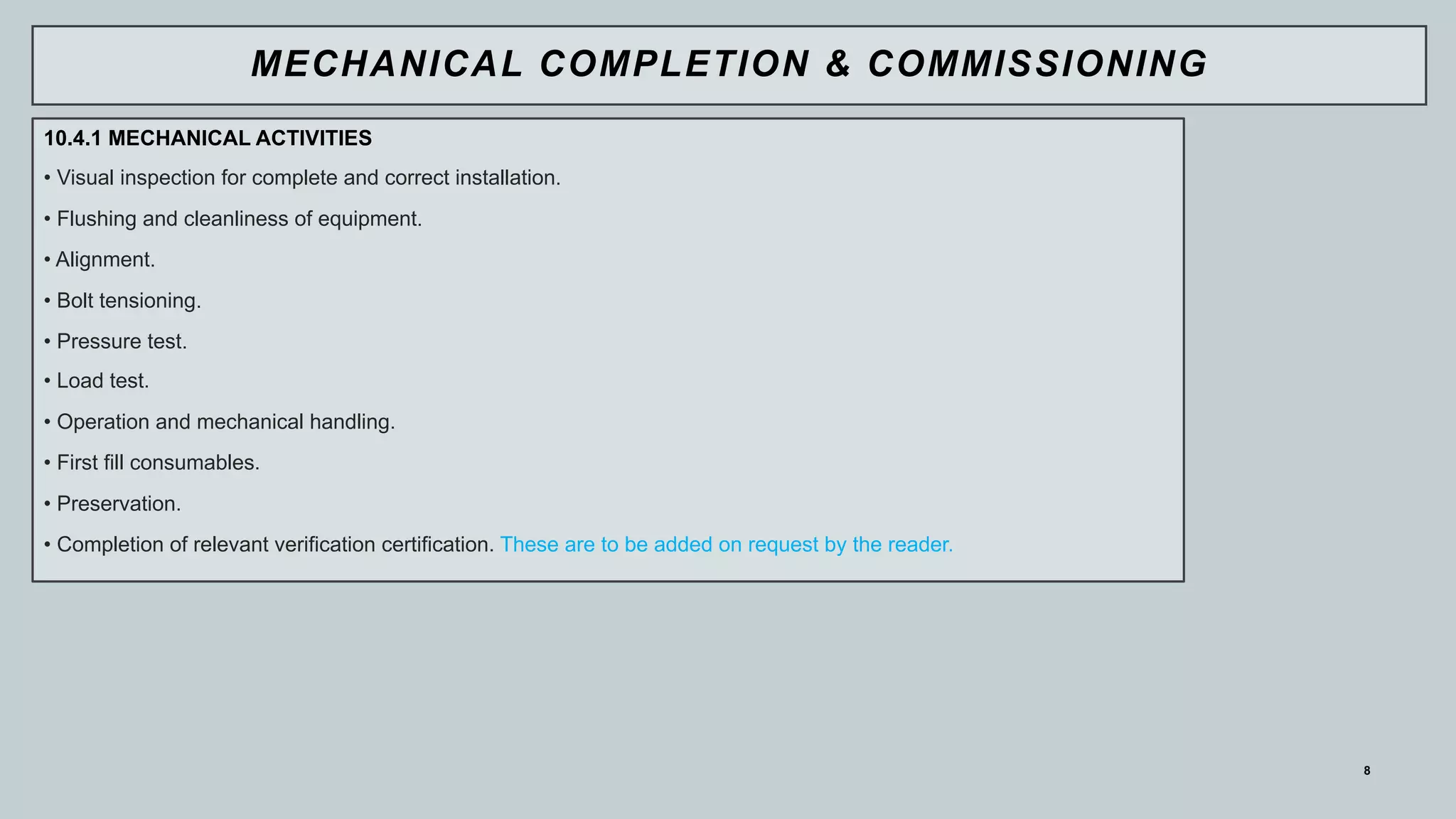 Mechanical completion | PDF