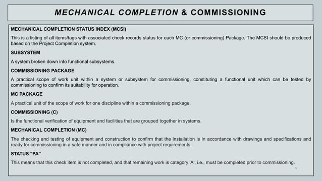 Mechanical completion | PDF