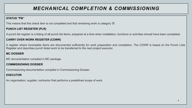 Mechanical completion | PDF