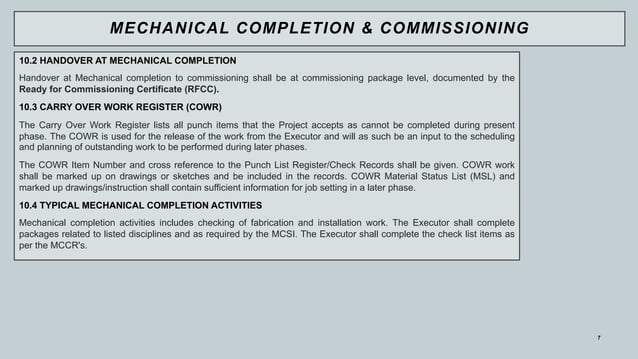 Mechanical completion | PDF