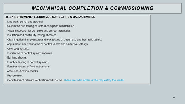 Mechanical completion