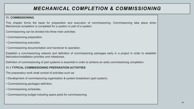 Mechanical completion