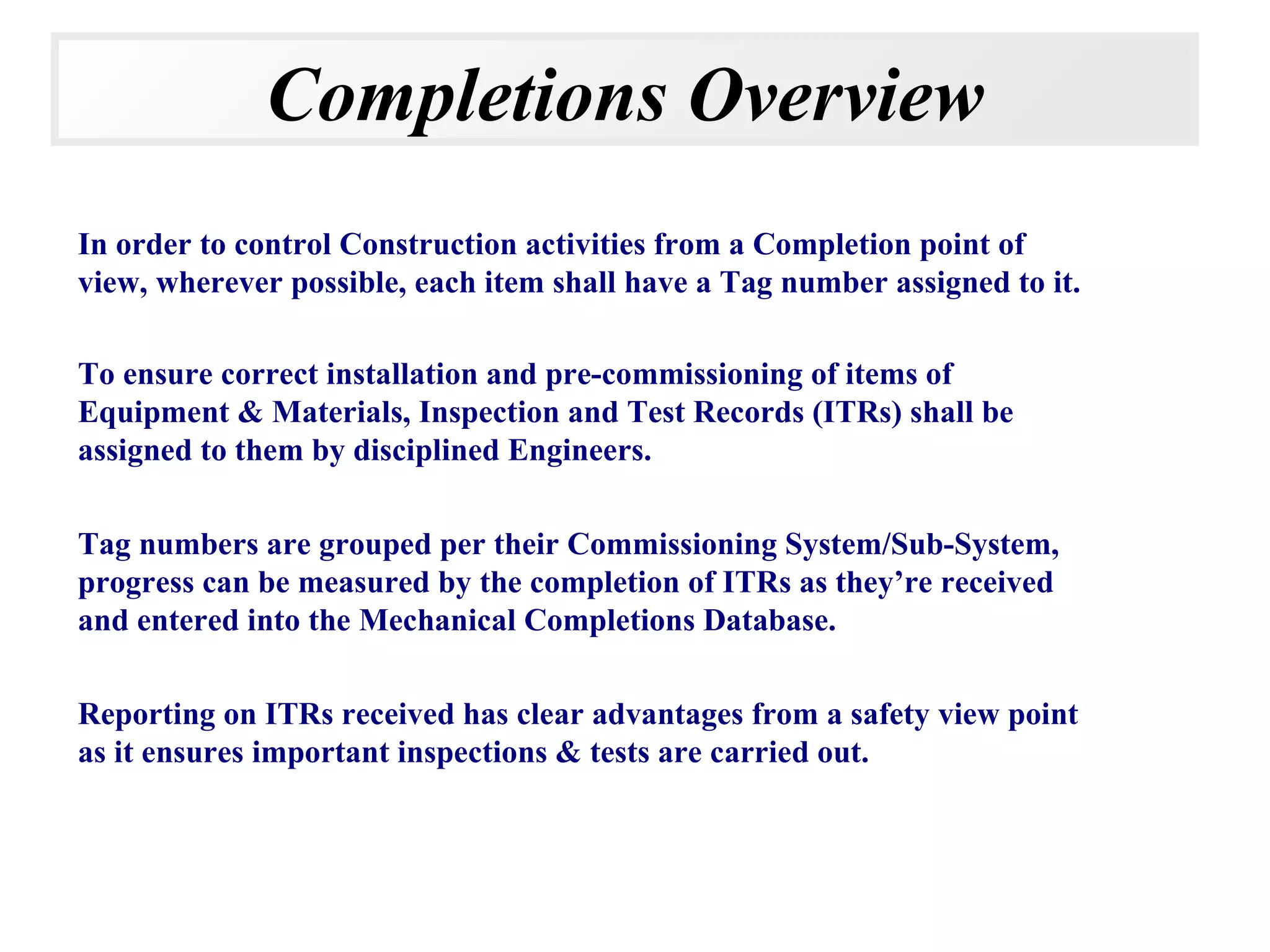 Mechanical Completions | PPS