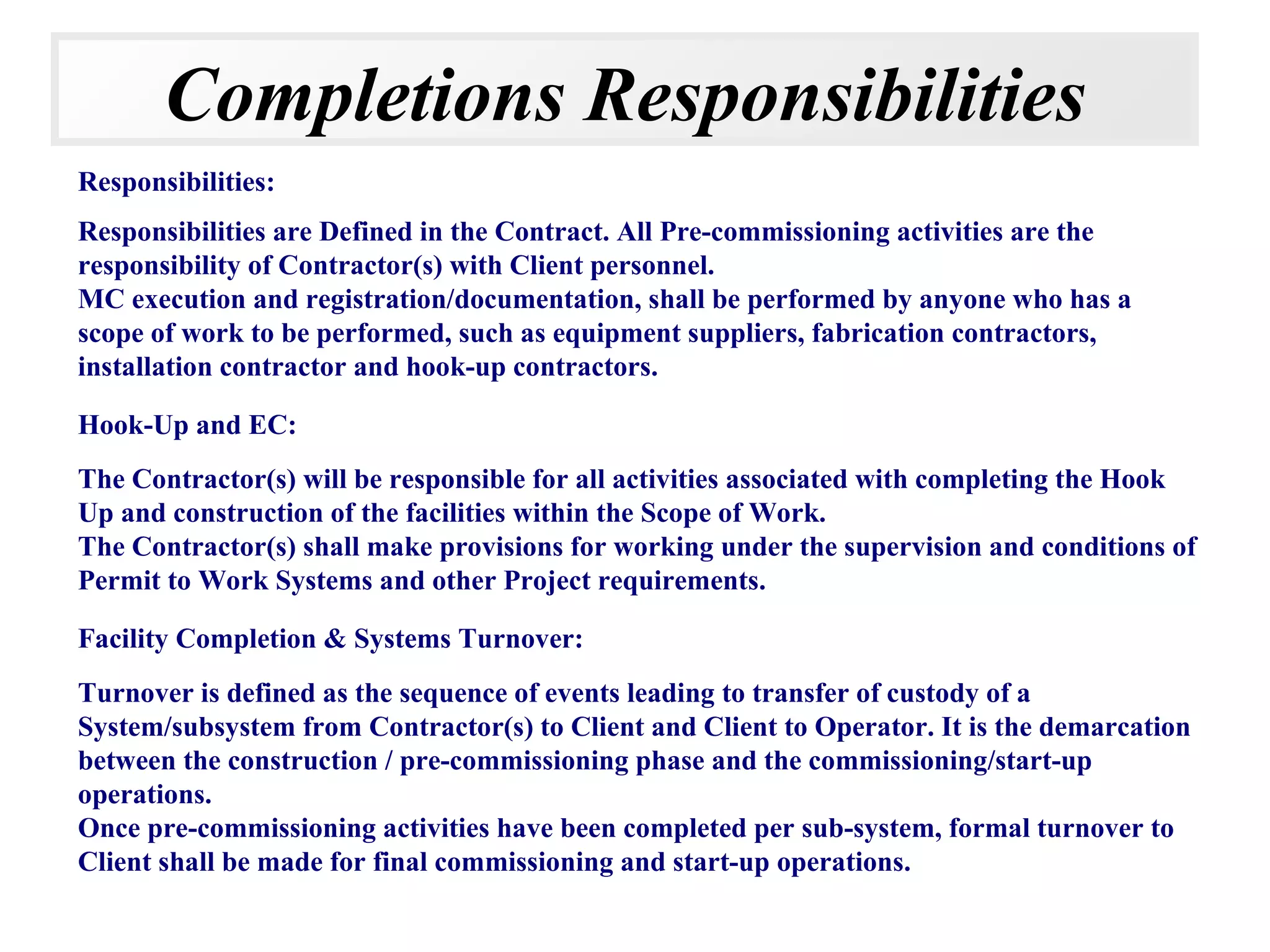 Mechanical Completions | PPS