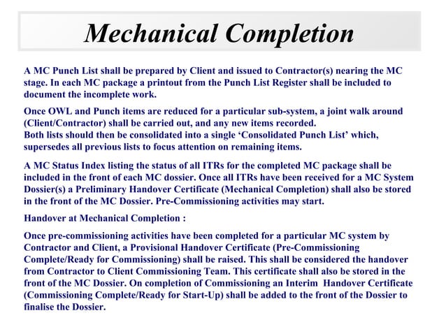 Mechanical Completions | PPS | Civil Engineering Industry | Industries