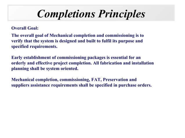 Mechanical Completions | PPS | Civil Engineering Industry | Industries