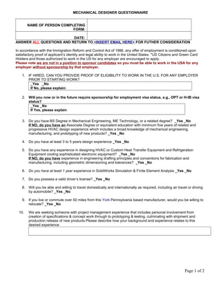 Mechanical designer questionnaire | DOC