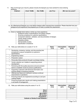 Mechanical designer questionnaire | DOC