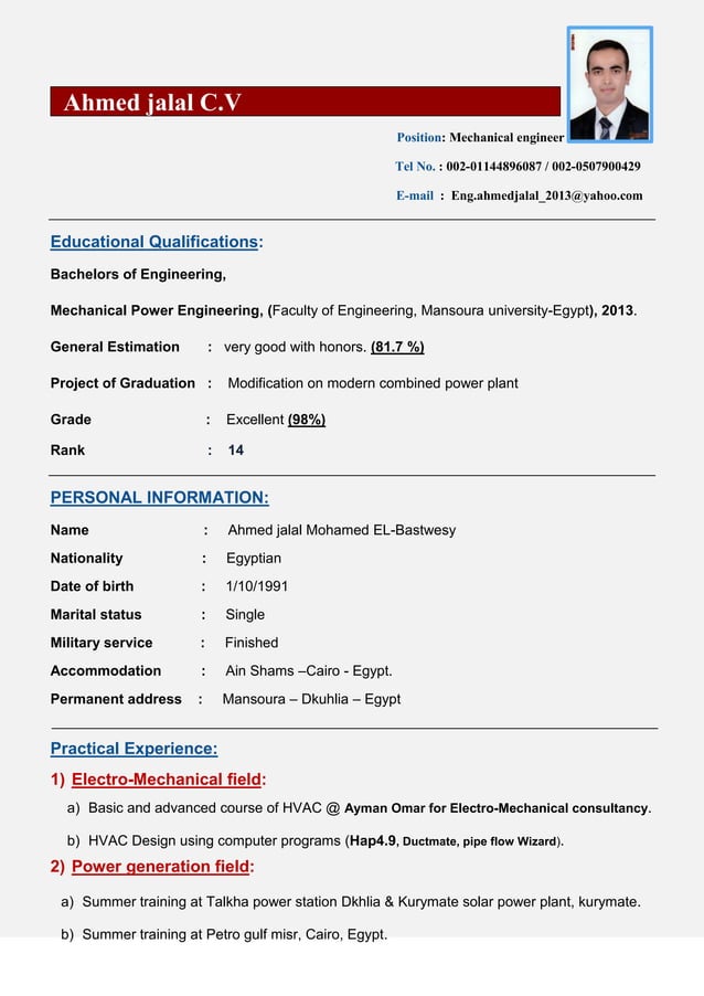 Mechanical eng-ahmedjalal- cv | PDF | Civil Engineering Industry | Industries
