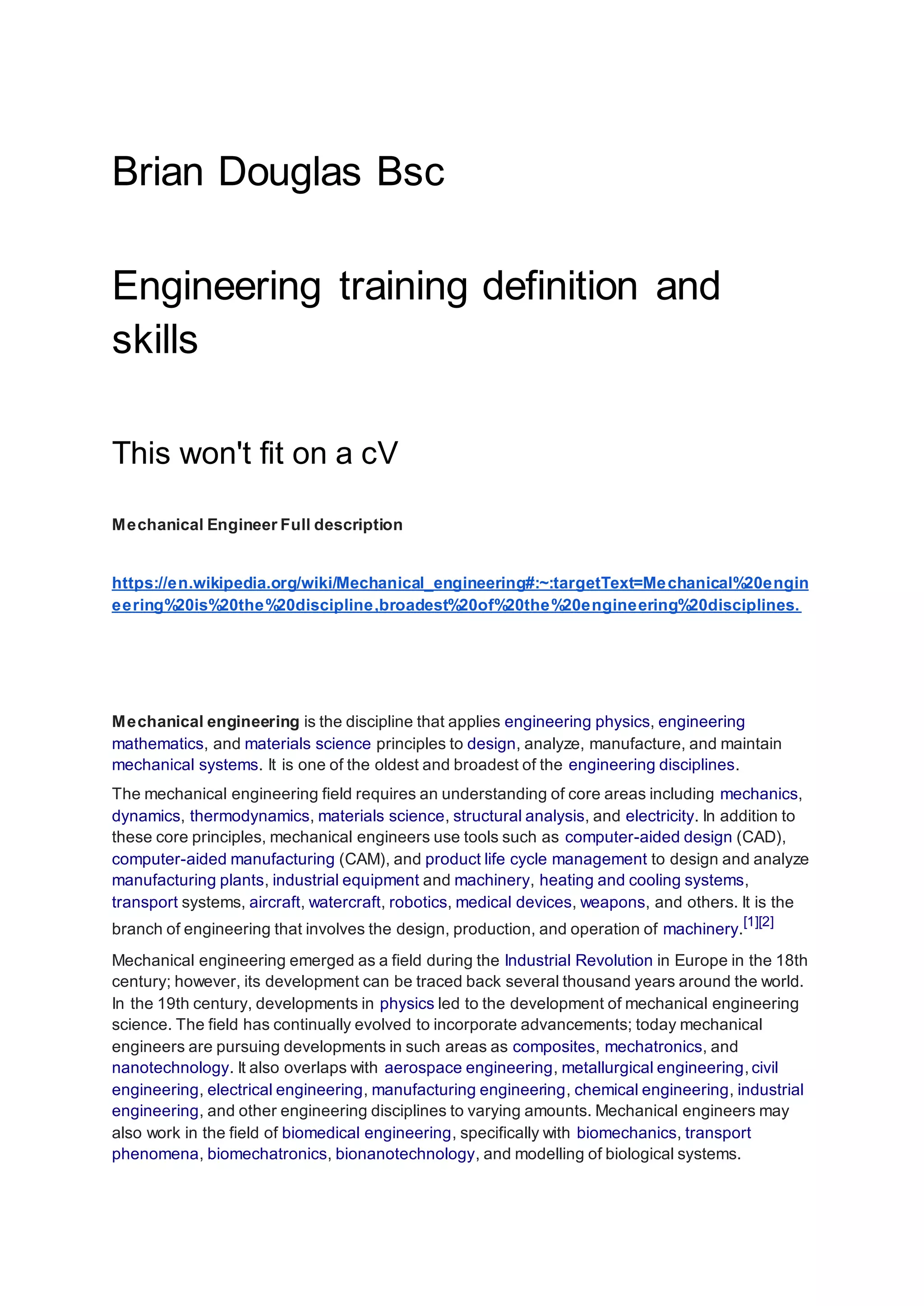 Mechanical engineer definition (1) | DOCX