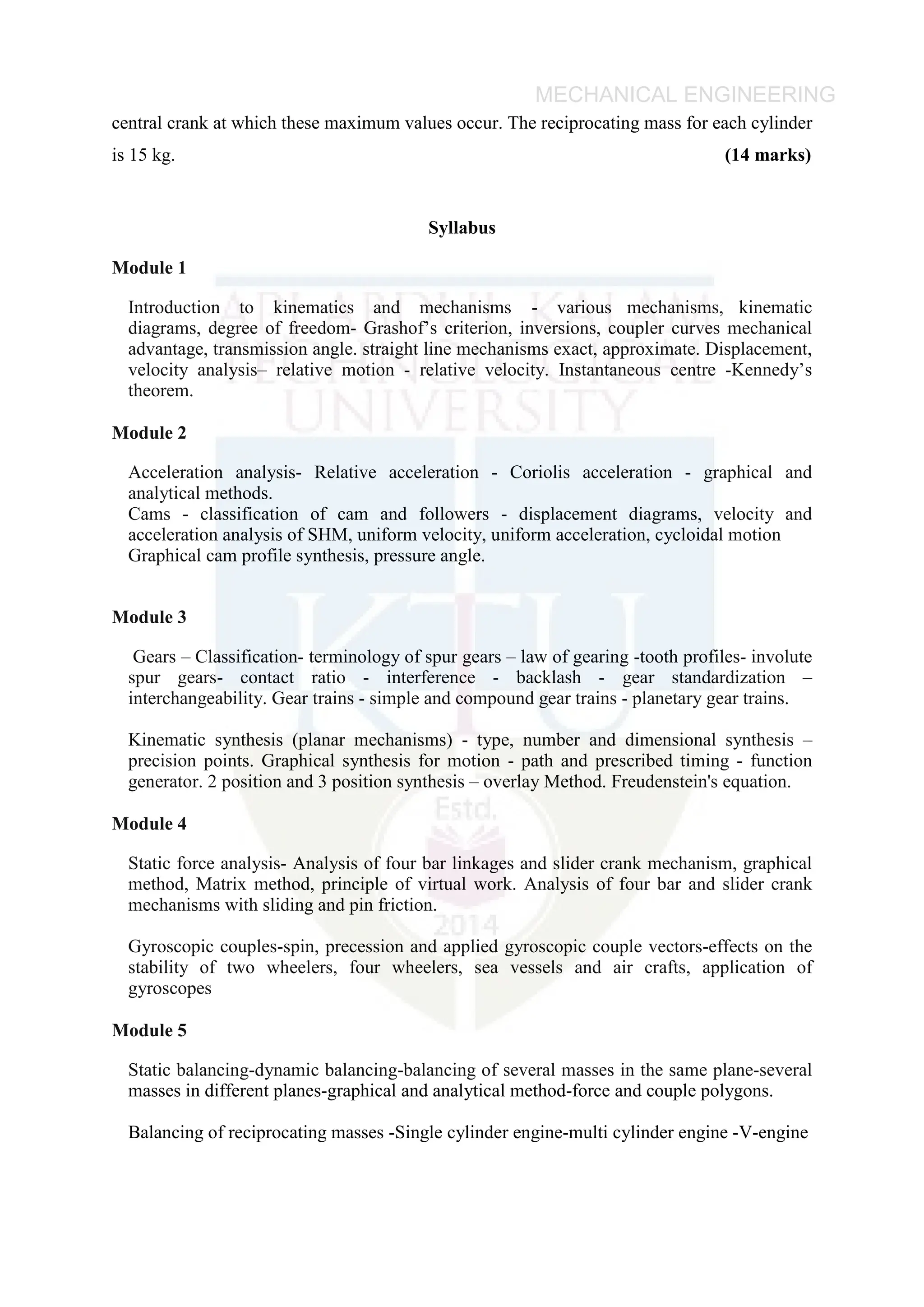 Mechanical Engineering Syllabus Curriculum | PDF