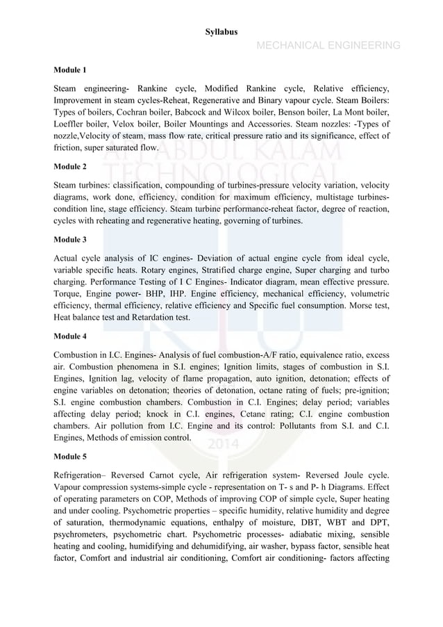 Mechanical Engineering Syllabus Curriculum | PDF