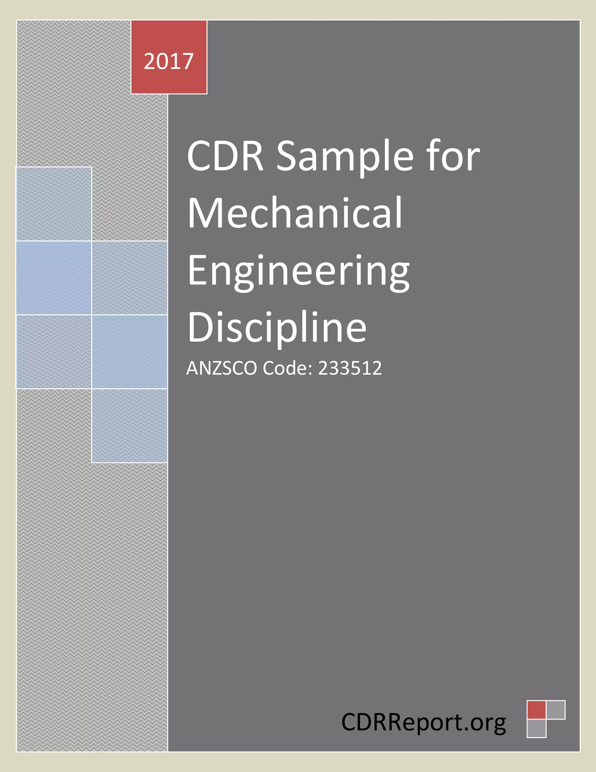 Mechanical Engineering CDR Sample (ANZSCO Code: 233512) | PDF