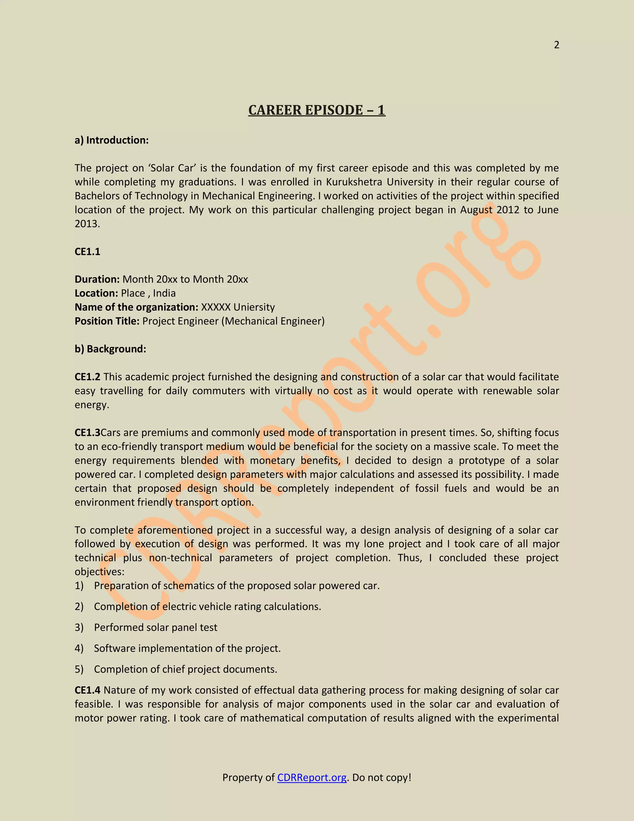 Mechanical Engineering CDR Sample (ANZSCO Code: 233512) | PDF