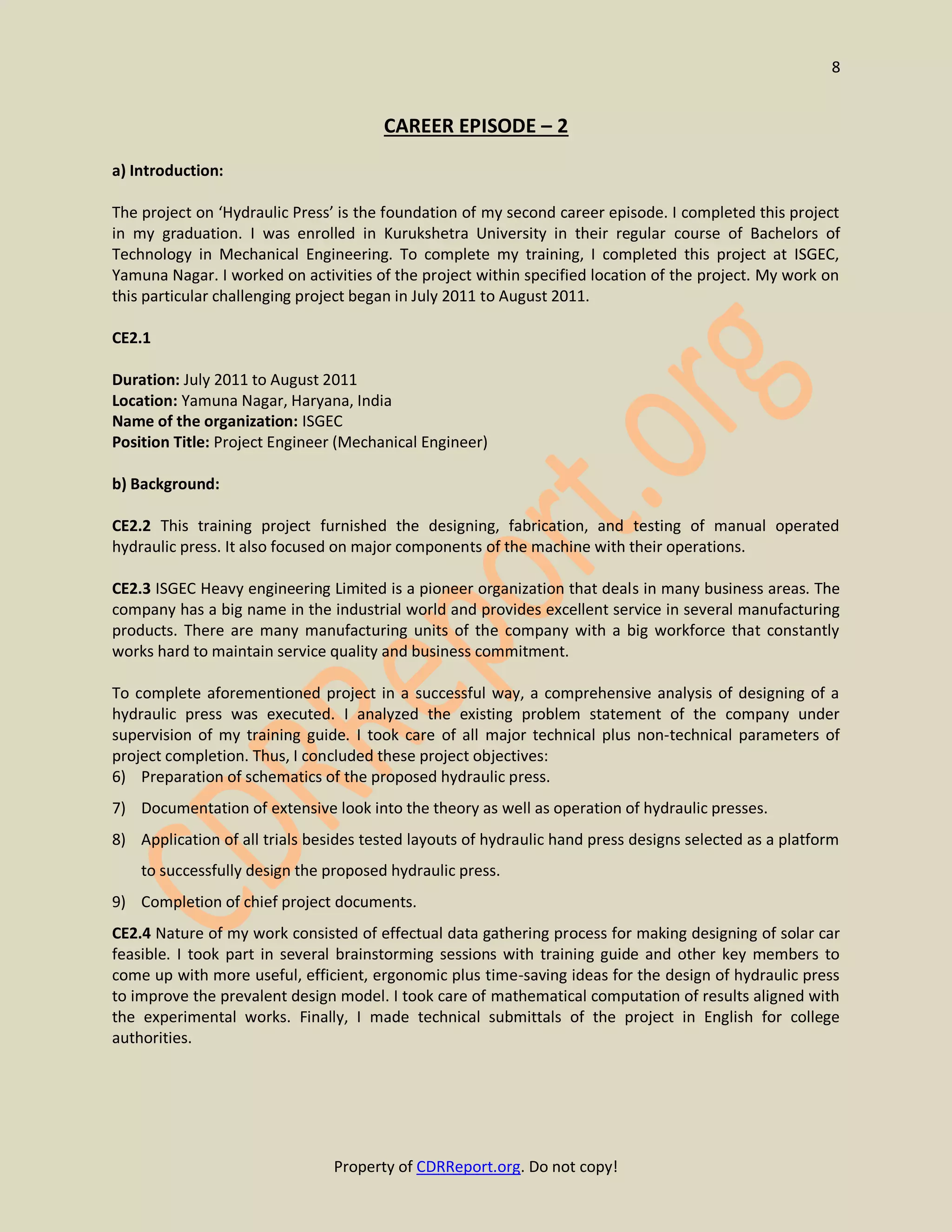 Mechanical Engineering CDR Sample (ANZSCO Code: 233512) | PDF