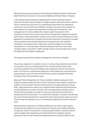 Mechanical Engineering Excellence China Advanced Stabilizer Reactors ...