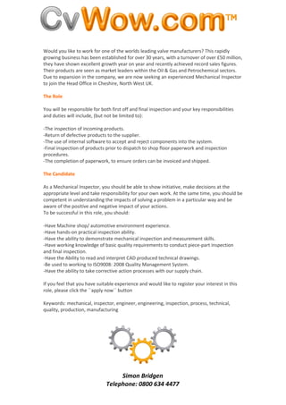 Mechanical Inspector | DOC