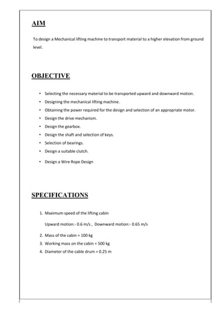Mechanical Lifting Machine Design Project Mechanical Engineering