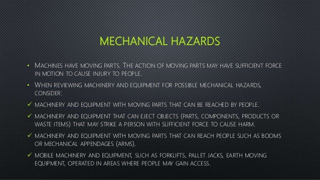 Mechanical & machinery hazards & their control