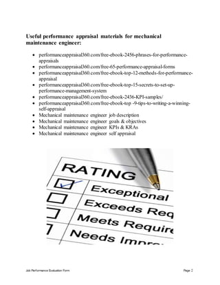 Mechanical maintenance engineer perfomance appraisal 2 | DOCX