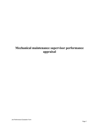 Mechanical maintenance supervisor performance appraisal | DOC