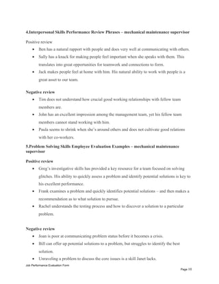 Mechanical maintenance supervisor performance appraisal | DOC