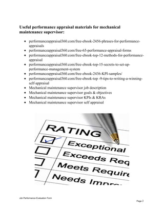Mechanical maintenance supervisor performance appraisal | DOC