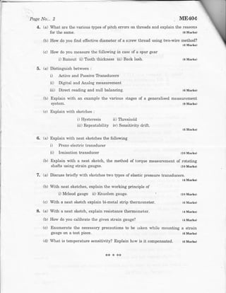 Mechanical measurements and metrology Question Papers | PDF