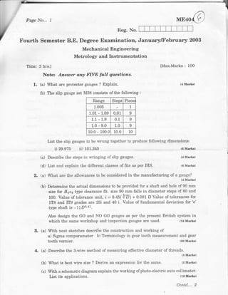 Mechanical measurements and metrology Question Papers | PDF