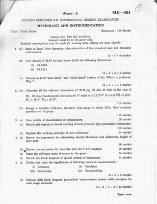 Mechanical measurements and metrology Question Papers | PDF
