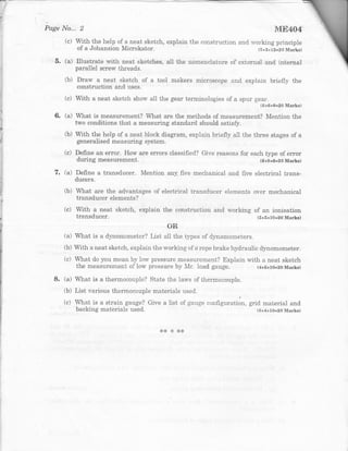 Mechanical measurements and metrology Question Papers | PDF