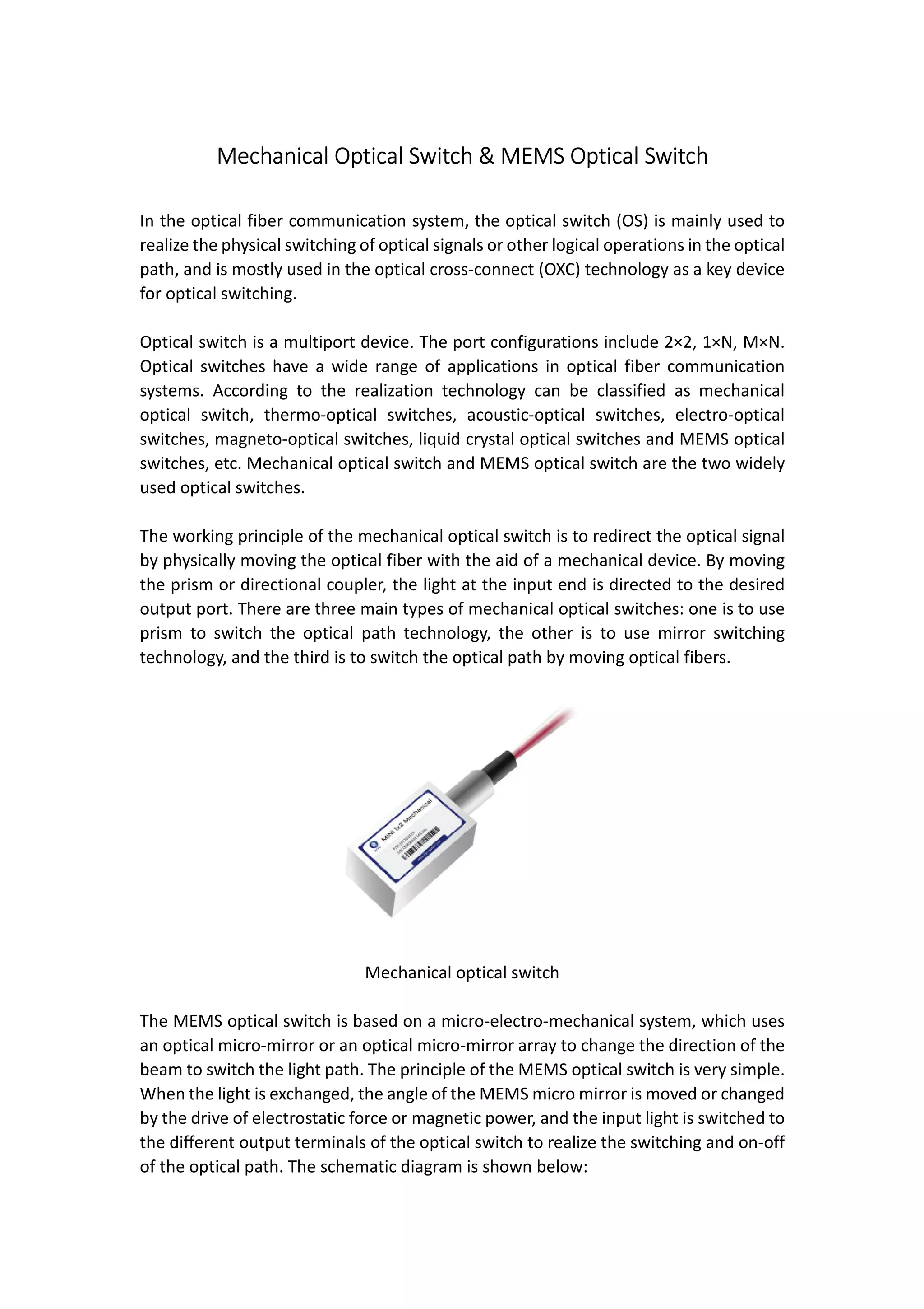 Mechanical optical switch and mems optical switch | PDF
