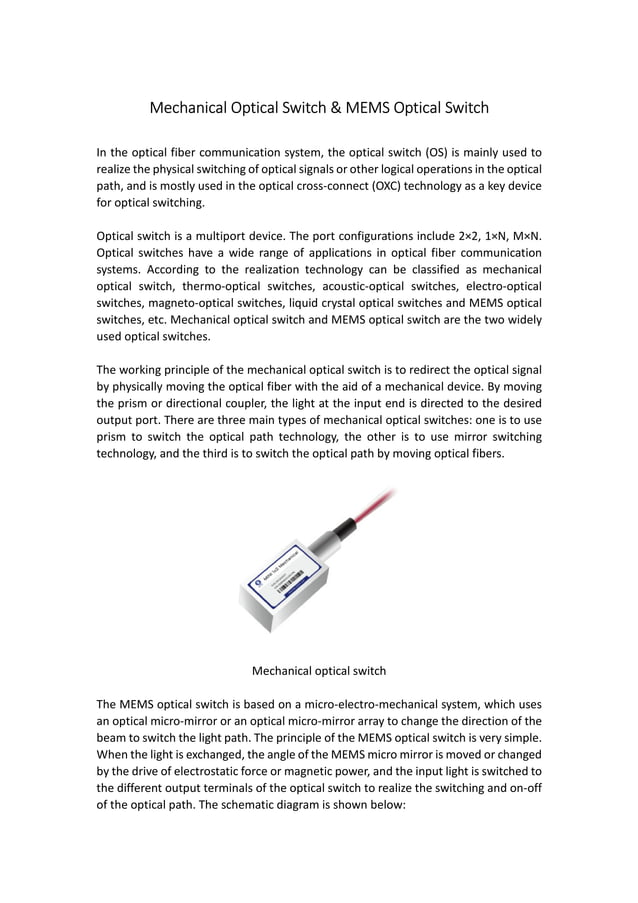 Mechanical optical switch and mems optical switch | PDF