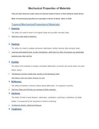 Mechanical properties of materials | DOCX