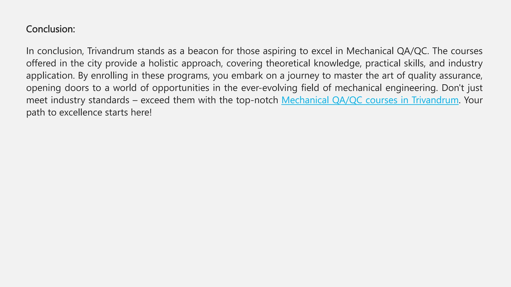 Mechanical QA/QC Courses in Trivandrum | PPTX