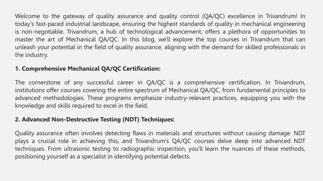 Mechanical QA/QC Courses in Trivandrum | PPTX