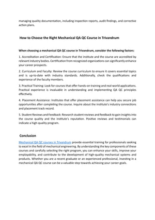 Comprehensive Guide to Mechanical QA QC Courses in Trivandrum for Aspiring Professionals | PDF