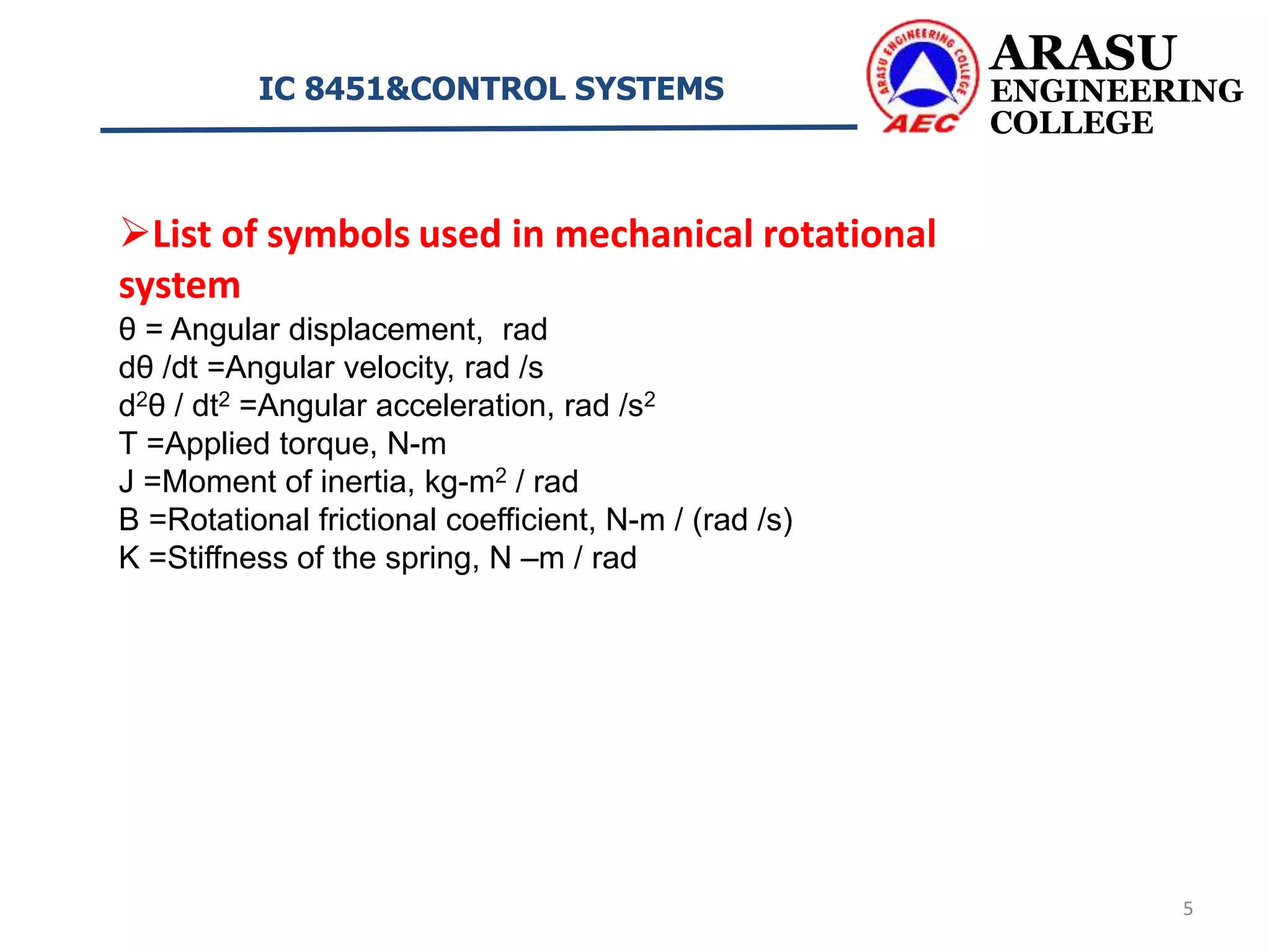 Transfer function of Mechanical rotational system | PPTX
