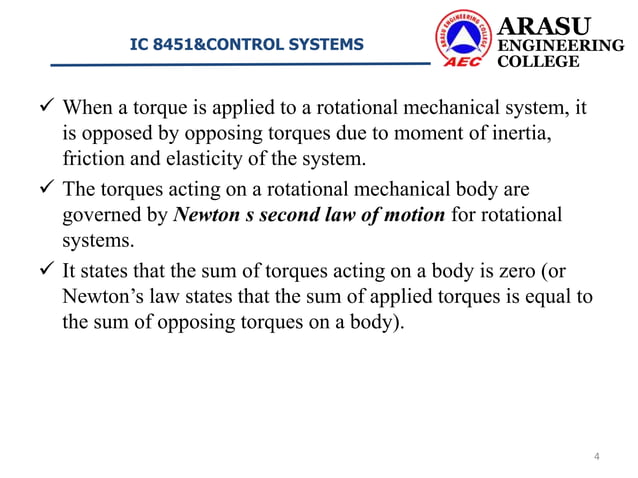 Transfer function of Mechanical rotational system | PPTX