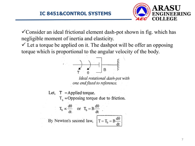Transfer function of Mechanical rotational system | PPTX