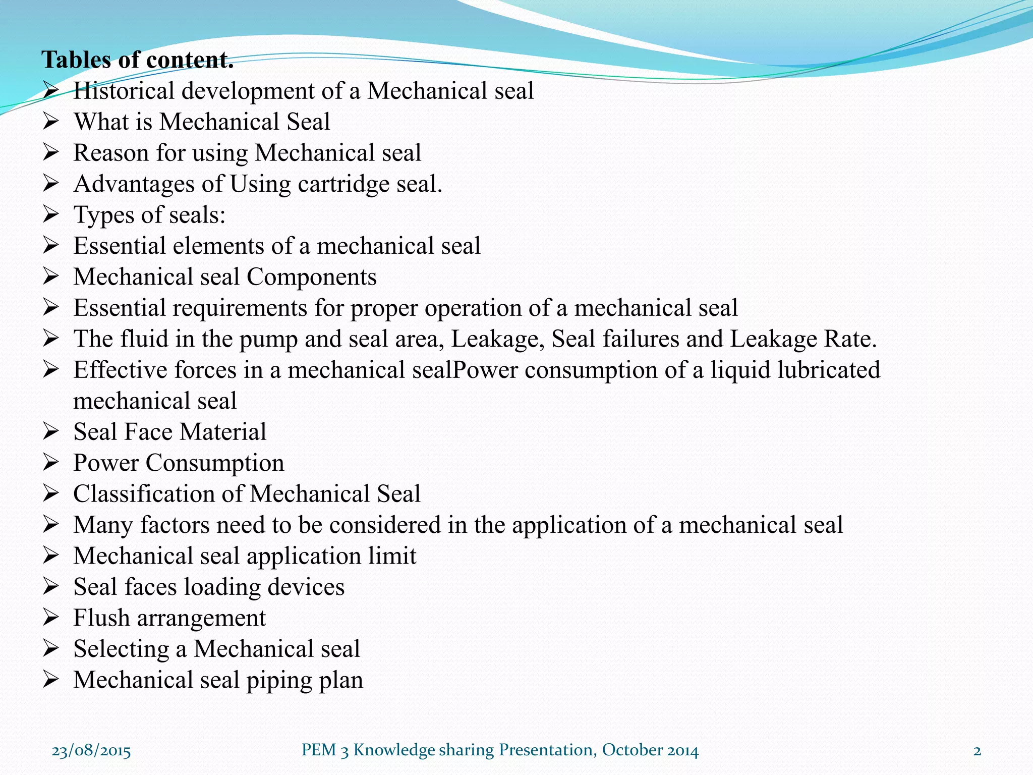 Mechanical seal presentation 1 | PPTX