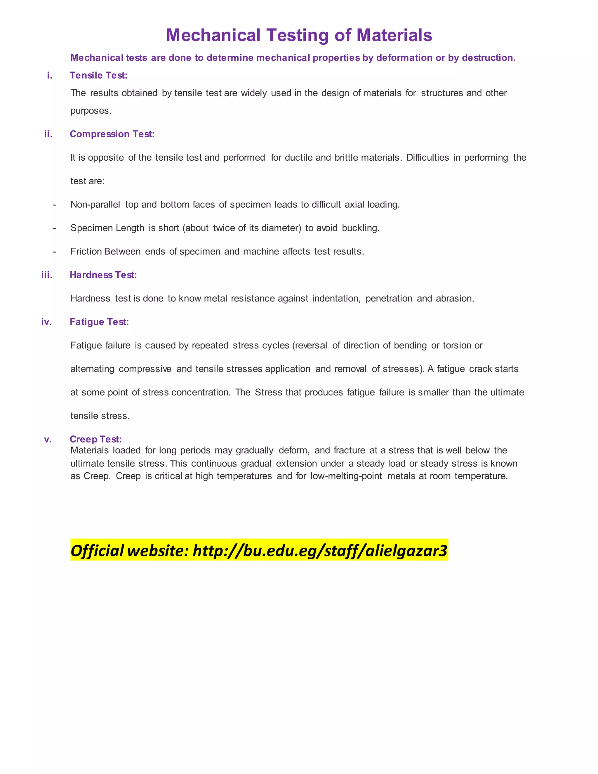 Mechanical testing of materials | DOCX