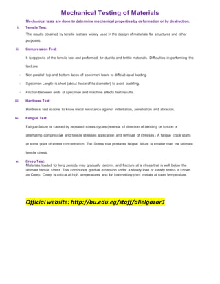 Mechanical testing of materials | DOCX