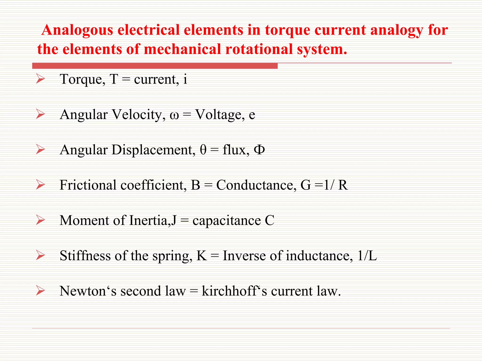 Mechanical translational rotational systems and electrical analogous ...