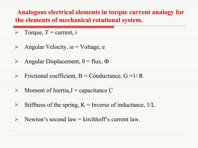 Mechanical translational rotational systems and electrical analogous ...