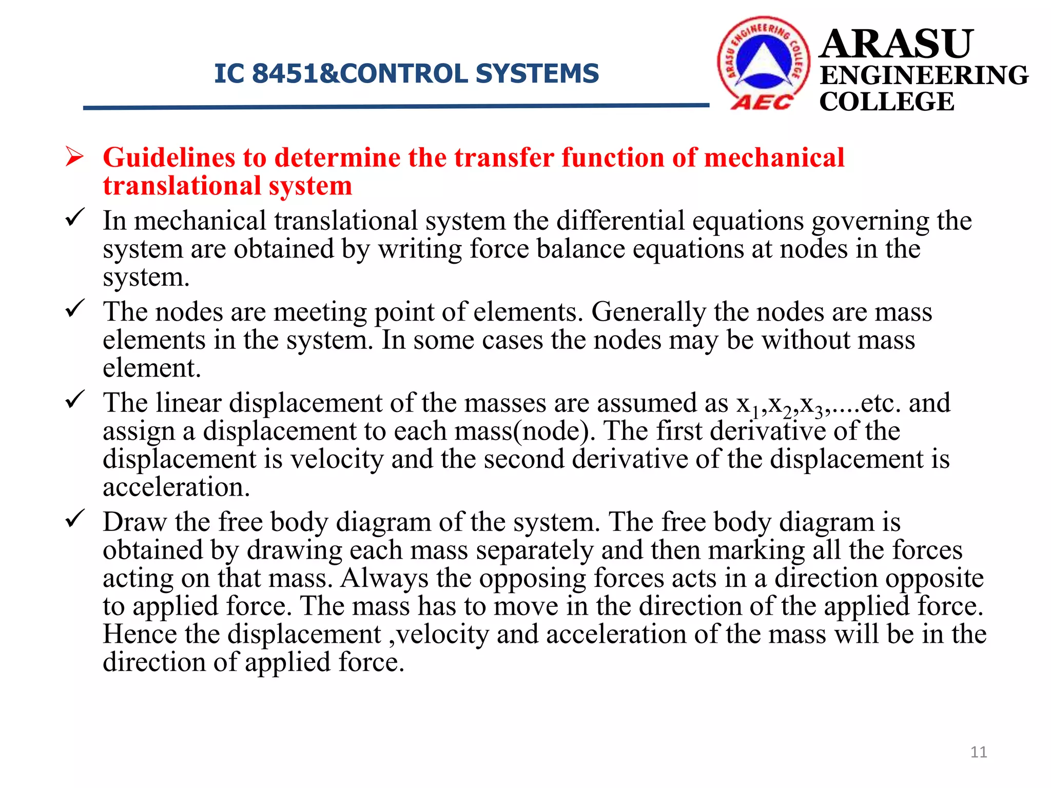 Transfer function of Mechanical translational system | PPTX