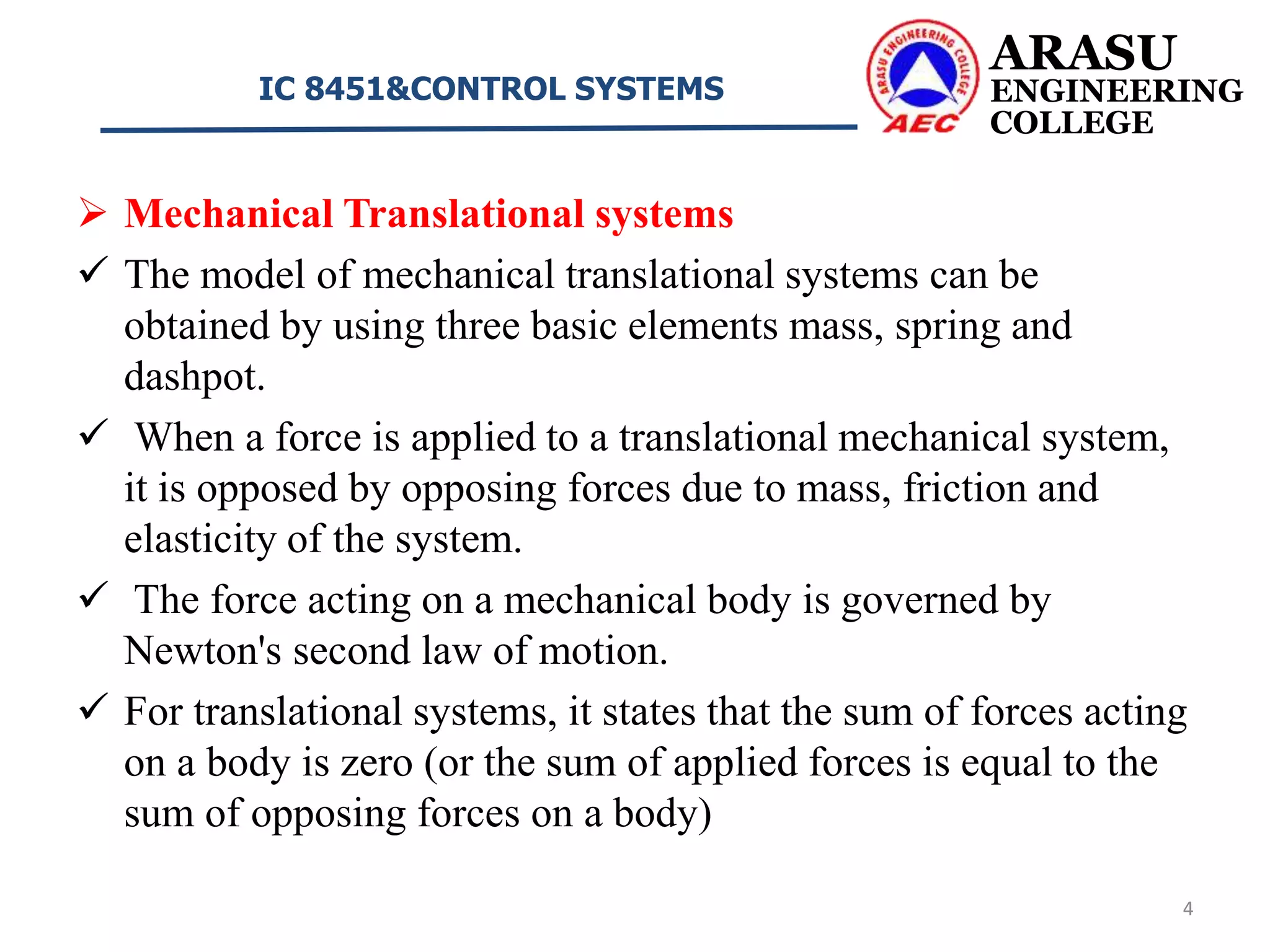 Transfer function of Mechanical translational system | PPTX