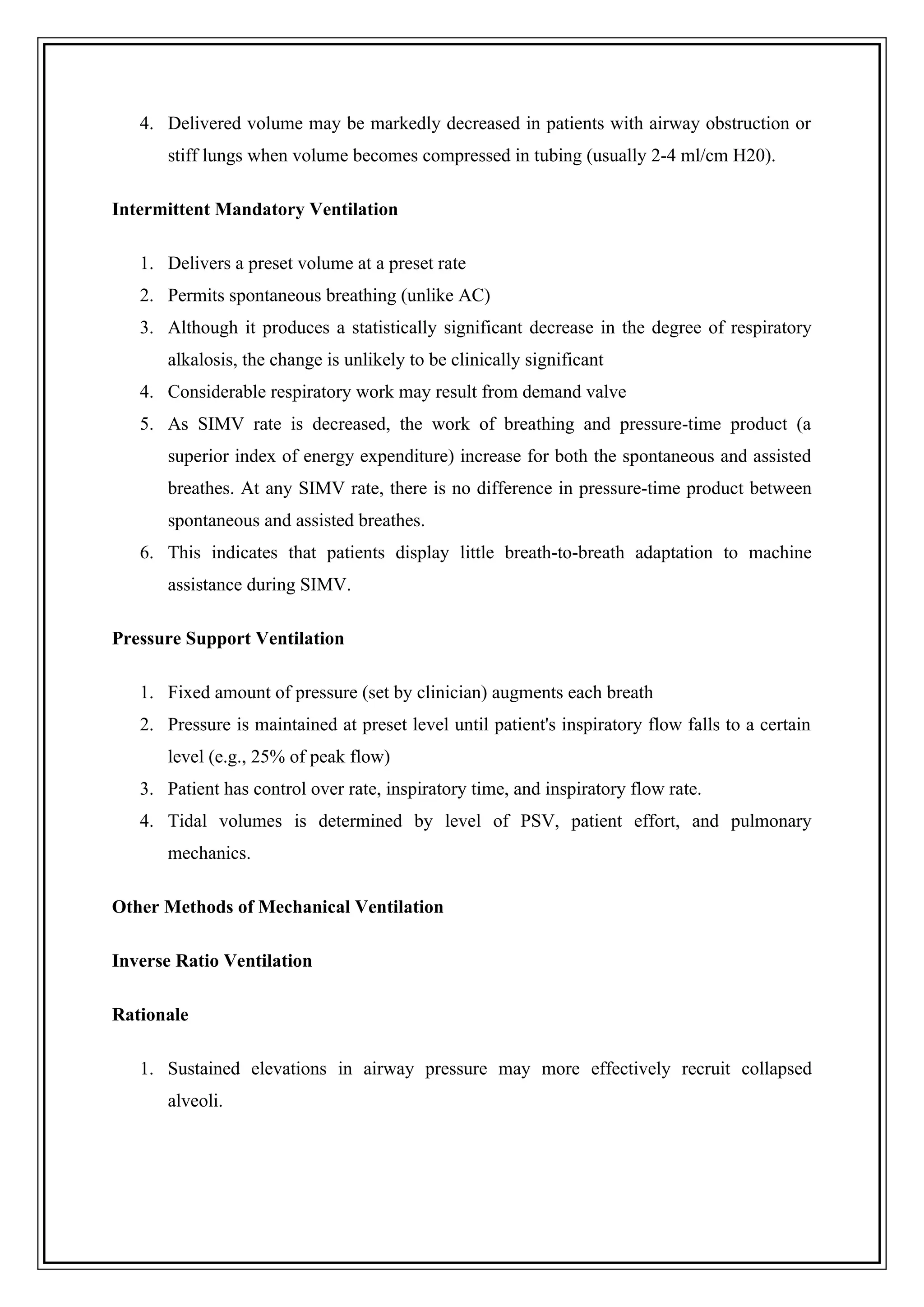 MECHANICAL VENTILATION,indications procedures | DOCX