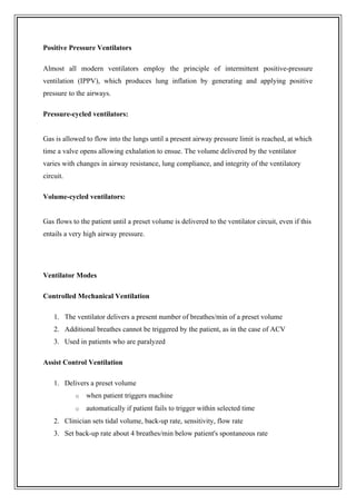MECHANICAL VENTILATION,indications procedures | DOCX