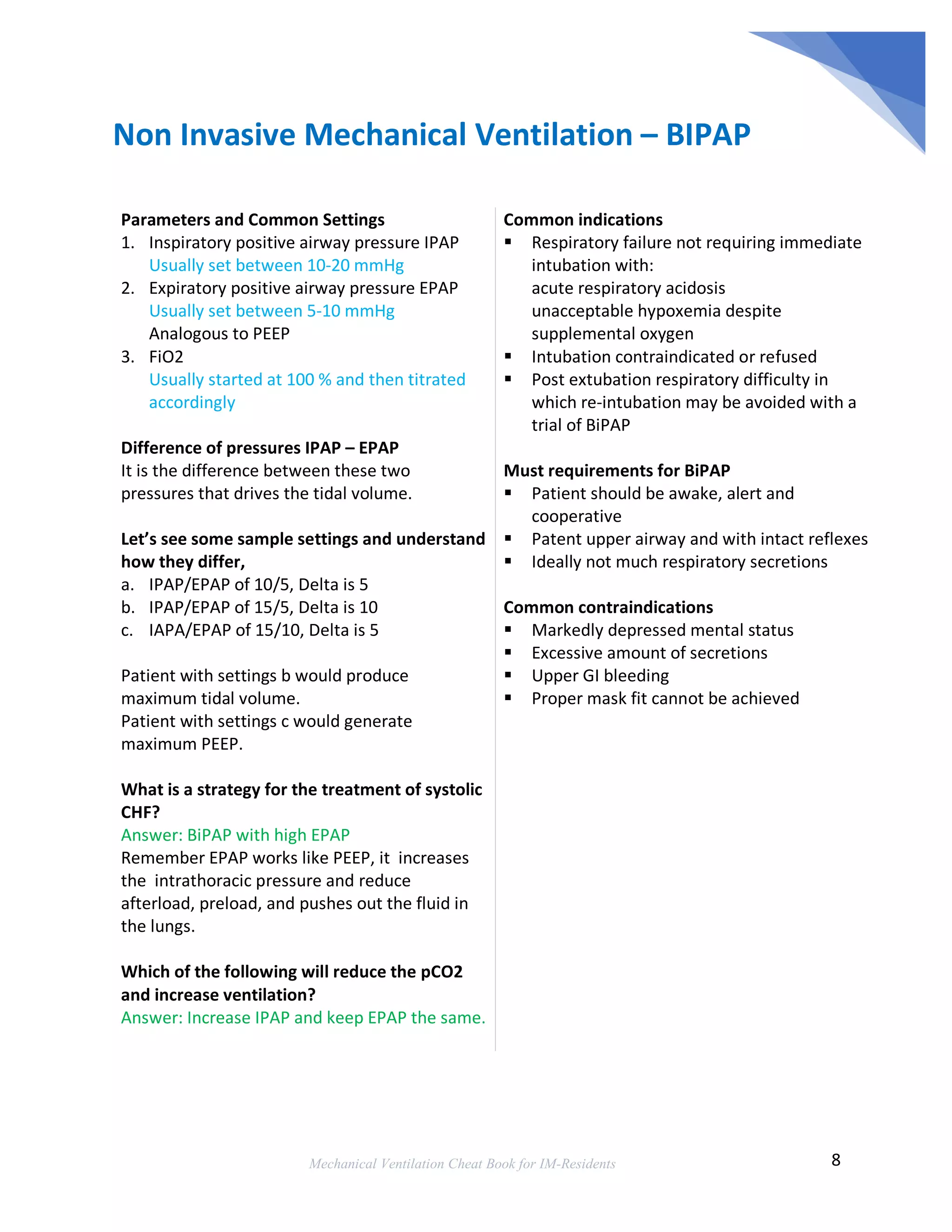 Mechanical Ventilation Cheat Book for Internal Medicine Residents | PDF ...